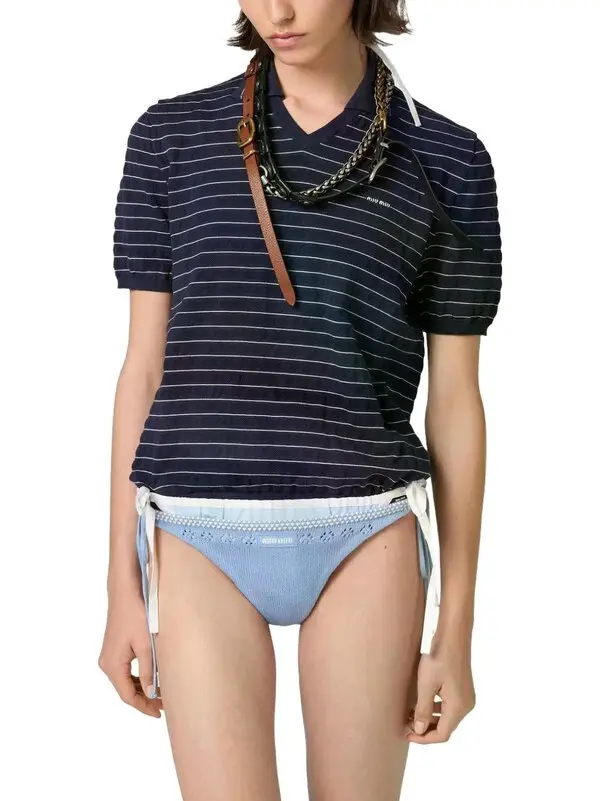 Miu Miu Striped V-neck Polo Shirt - Blue