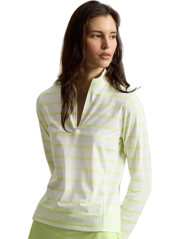 Ralph Lauren Striped Stretch-jersey Quarter-zip Pullover - Ceramic White/light Lime