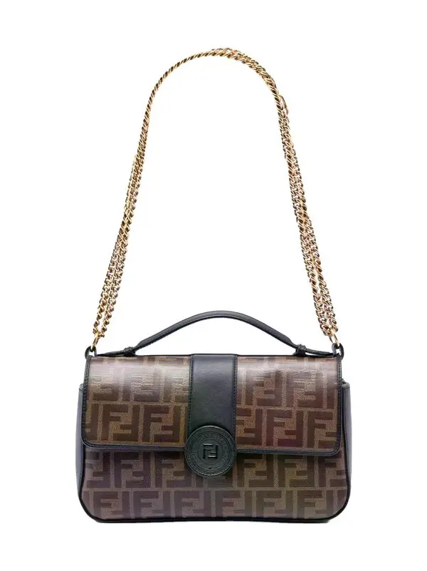 Fendi Zucca Crystal Double F Baguette Satchel - Black