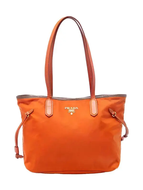 Prada Saffiano Trimmed Tessuto Open Tote Bag - Orange