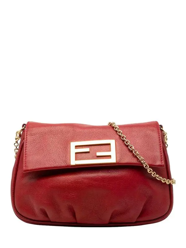 Fendi Leather Pochette Crossbody Bag - Red
