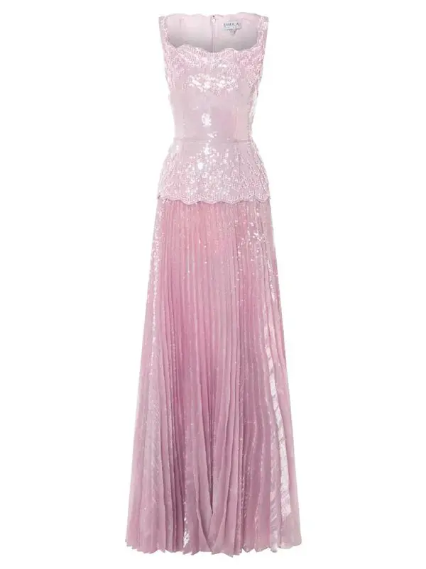 RAMI AL ALI Embellished Pleated Maxi Gown - Pink