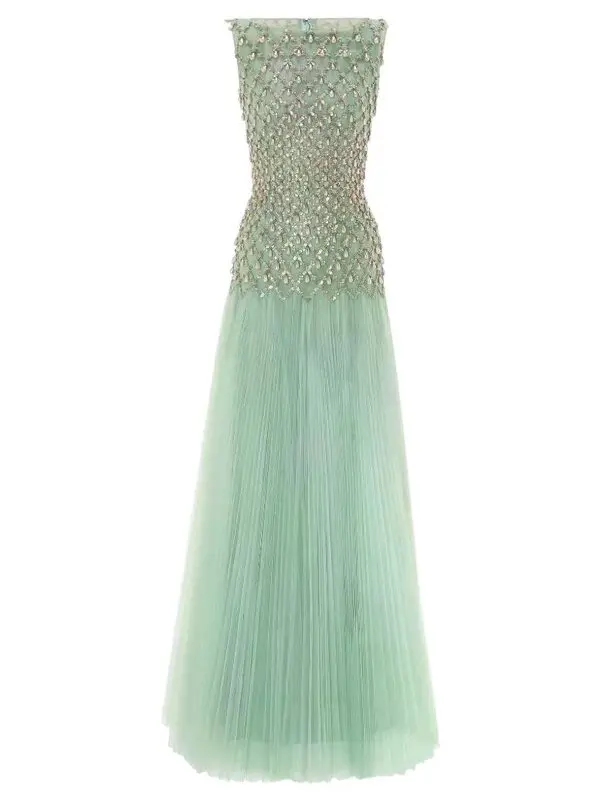 RAMI AL ALI Embellished Pleated Maxi Gown - Green