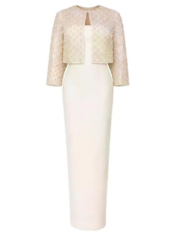 RAMI AL ALI Embellished Overlay-top Maxi Gown - Neutrals