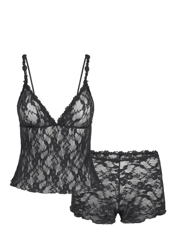 SKIMS Stretch Lace Cami And Short Set - Dark Grey