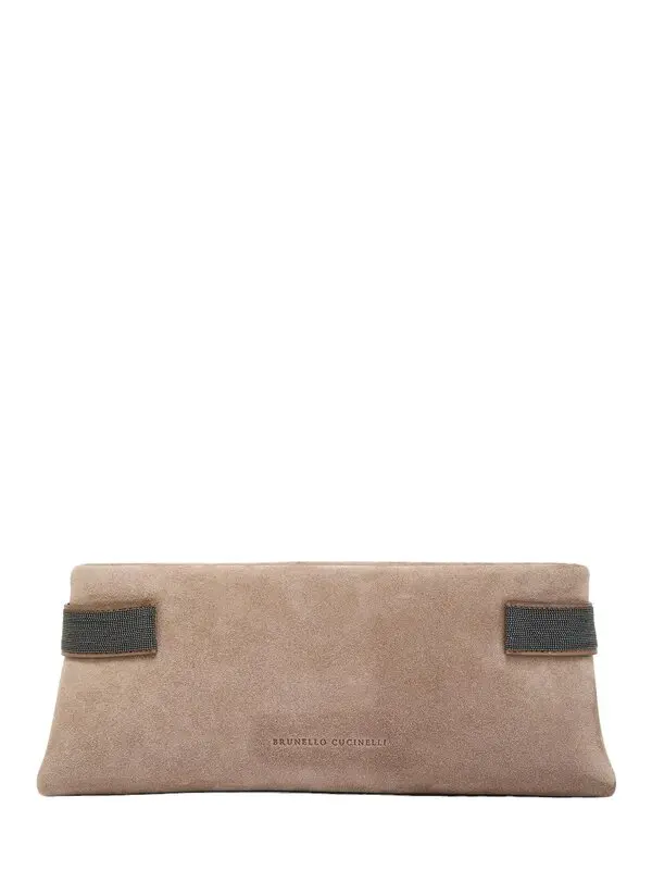 Brunello Cucinelli Embellished Suede Clutch - Sand