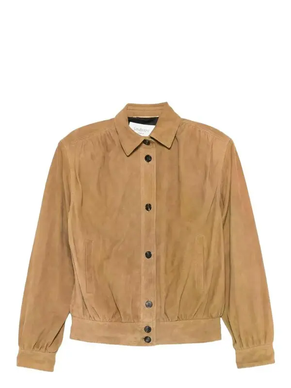 Saint Laurent Suede Buttoned Jacket - Neutrals