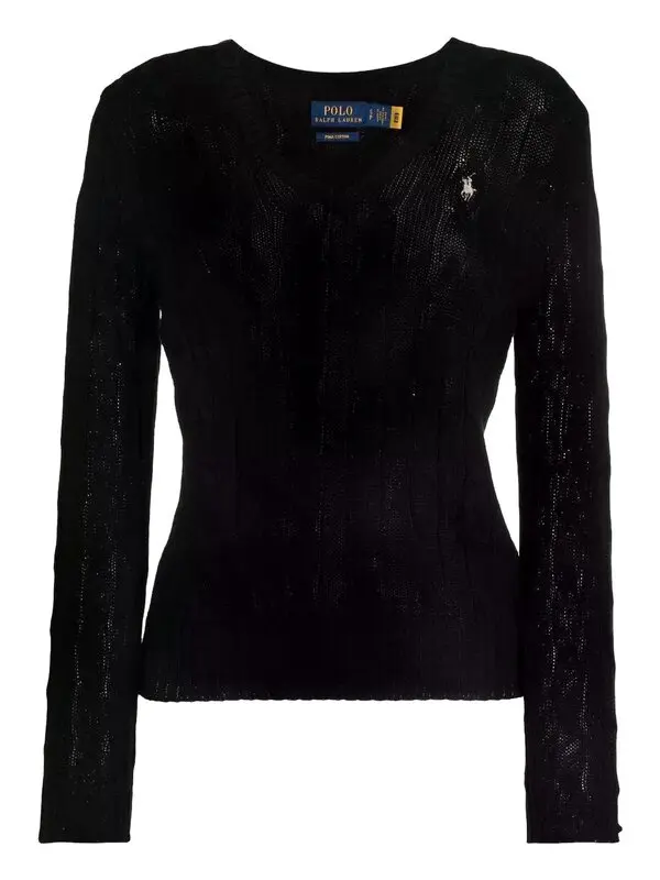 Polo Ralph Lauren Kimberly Cable-knit V-neck Jumper - Black
