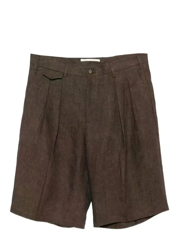 BRIGLIA 1949 Dark Pleated Detail Shorts - Brown