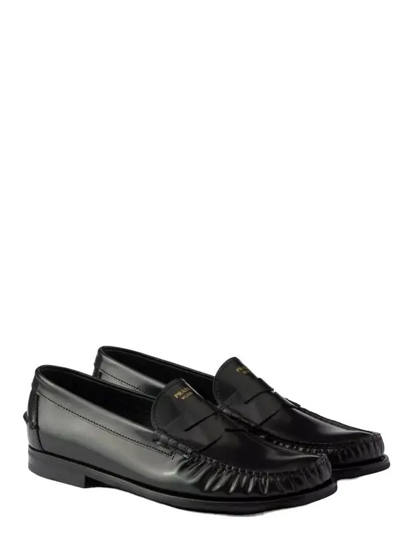 Prada Brushed Leather Loafers - Black