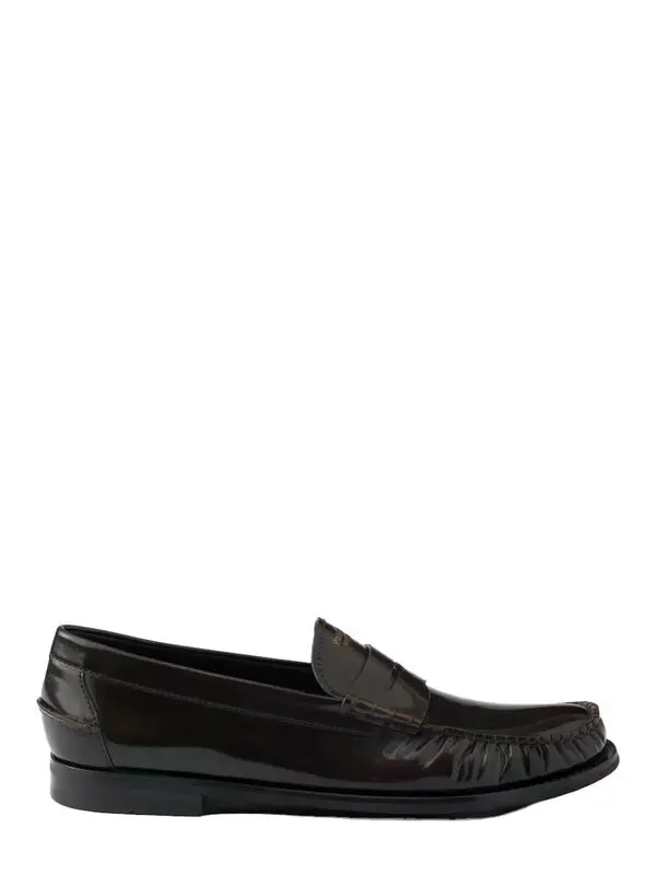 Prada Brushed Leather Loafers - Brown