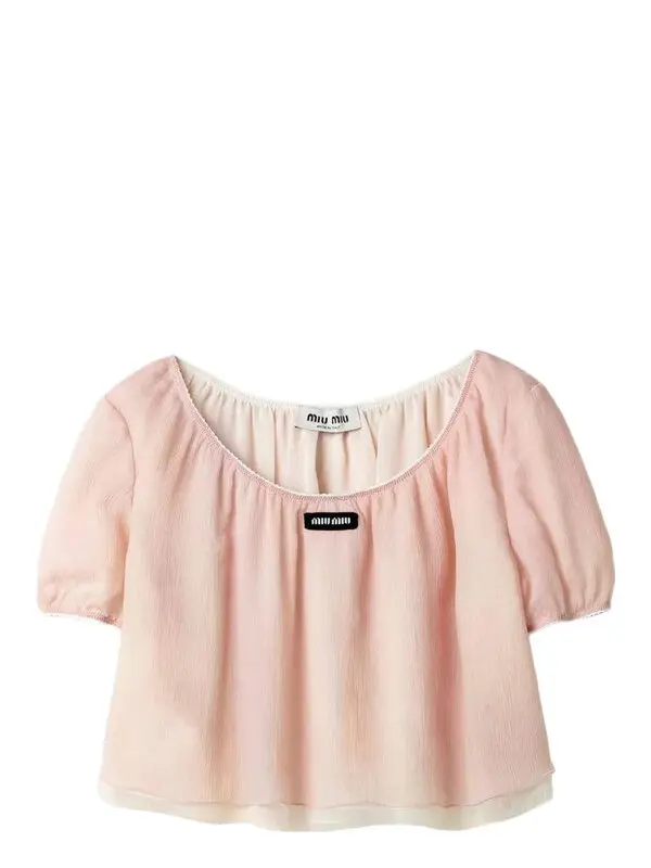 Miu Miu Chiffon Crop Top With Scalloped Trim - Pink