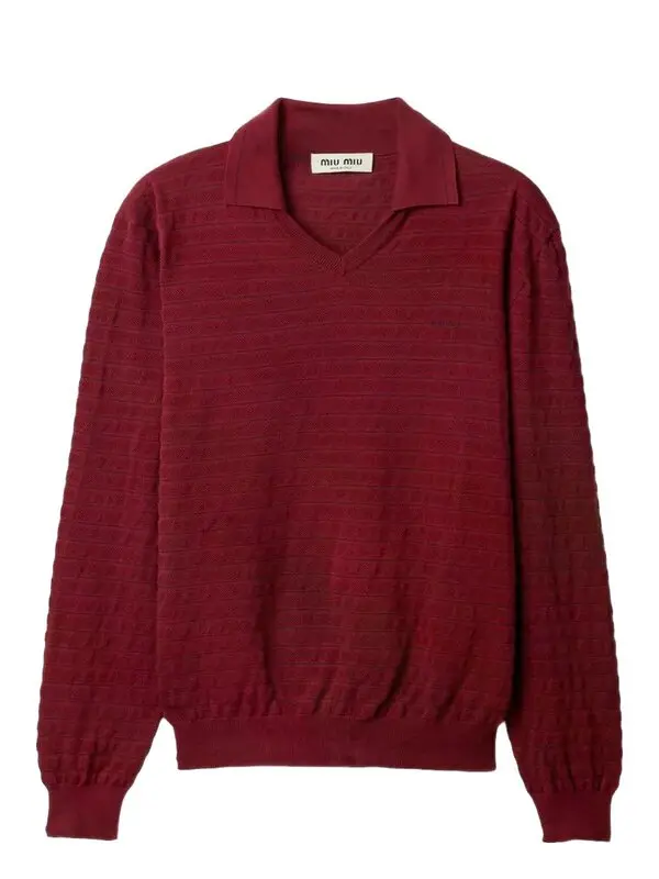 Miu Miu Striped Piqué Polo Shirt - Red