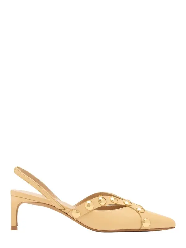 Ulla Johnson Vendome Studded Leather Slingback Kitten Heels - Miele