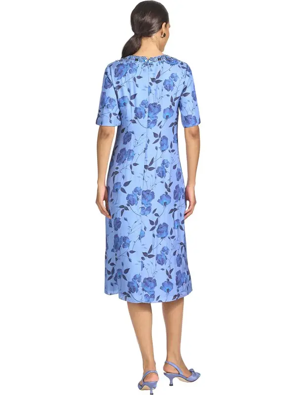 Sachin & Babi Embellished Floral Silk Twill Midi Dress - Wild Steel Roses