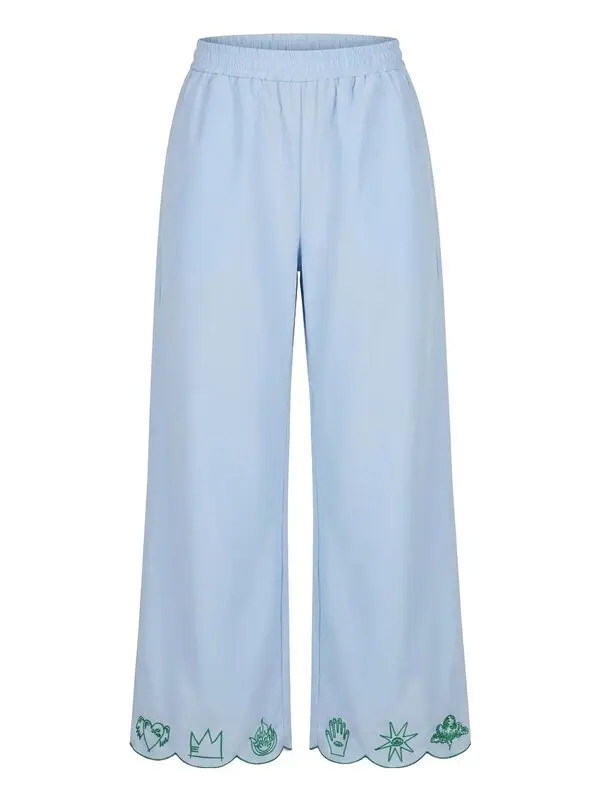 KING NAKED Sweet Nothing Embroidered Cotton Trousers - Blue