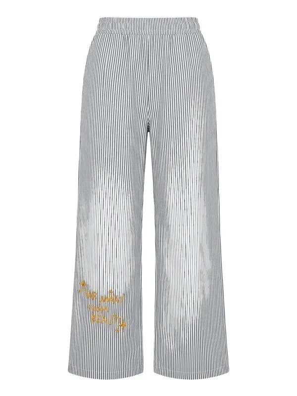 KING NAKED Striped Gold-embroidered Wide Leg Trousers - Green