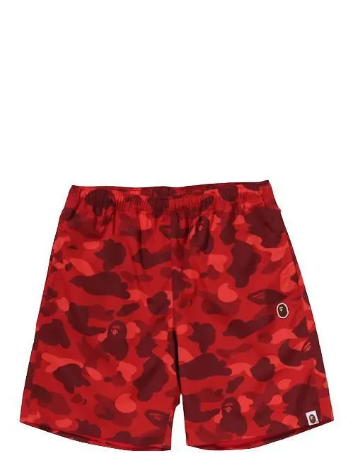 A BATHING APE Camouflage Ape Head Beach Shorts - Red