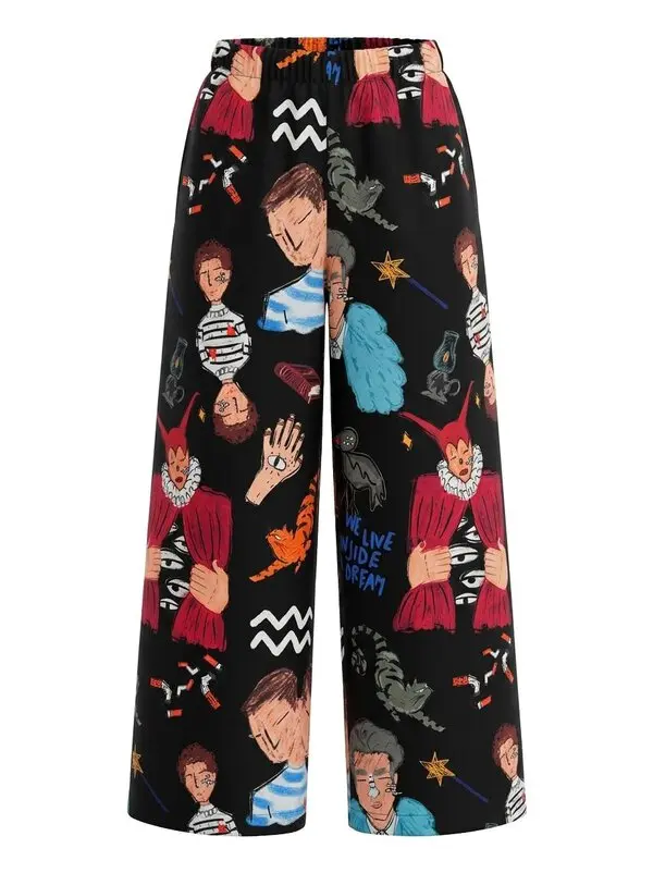 KING NAKED Multi-print Cupro-satin Wide-leg Trousers - Black
