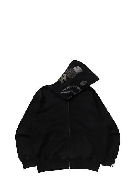 A BATHING APE Garment Dye Shark Relaxed Fit Full Zip Hoodie - Black