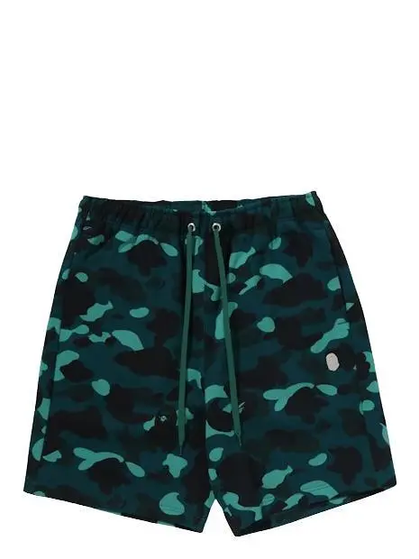 A BATHING APE Camo Metal Ape Head Relaxed Fit Sweat Shorts - Green