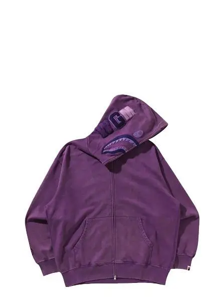 A BATHING APE Garment Dye Shark Relaxed Fit Full Zip Hoodie - Purple