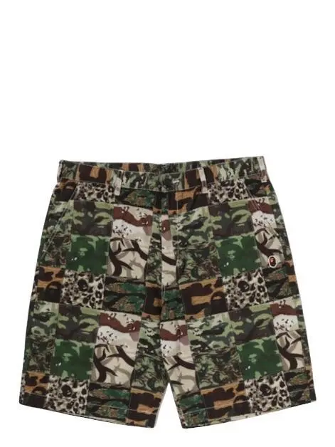A BATHING APE Camo Patchwork Shorts - Army Green