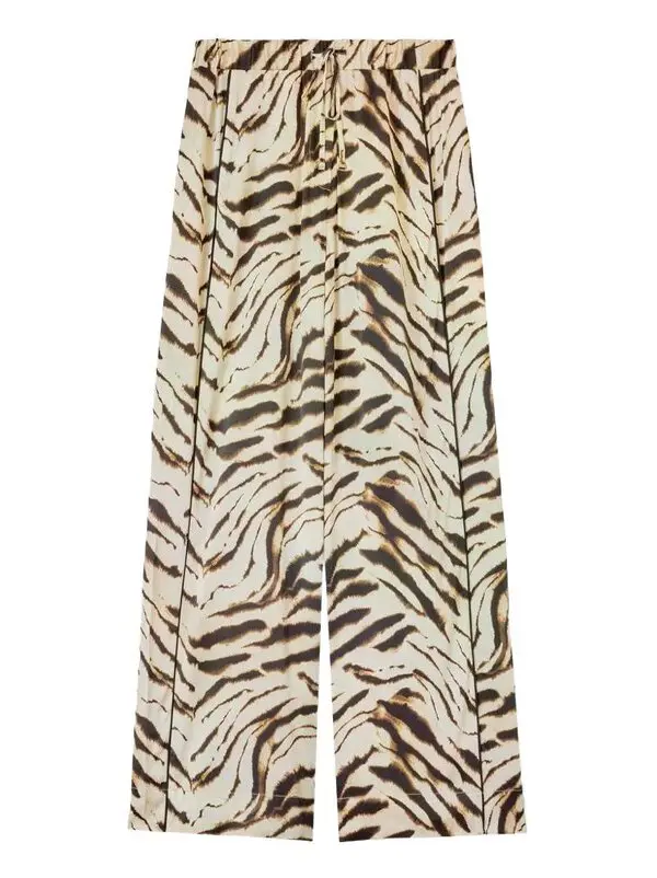 GANNI Zebra-print Satin Wide-leg Trousers - Neutrals