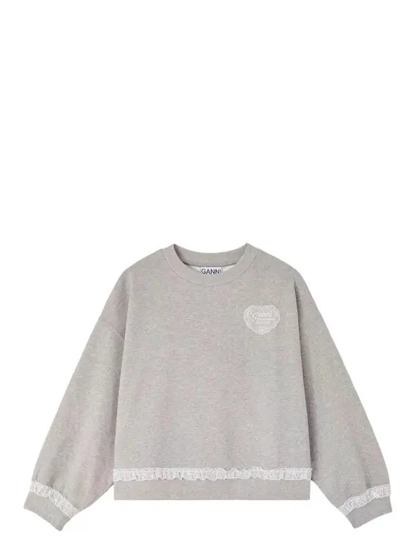 GANNI Lace-trimmed Organic Cotton Sweatshirt - Grey