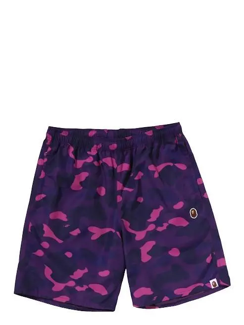 A BATHING APE Camouflage Ape Head Beach Shorts - Purple