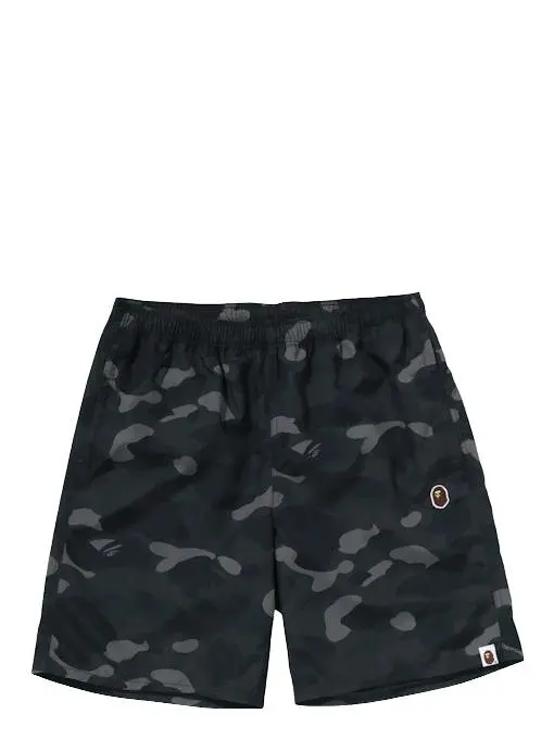 A BATHING APE Camouflage Ape Head Beach Shorts - Black