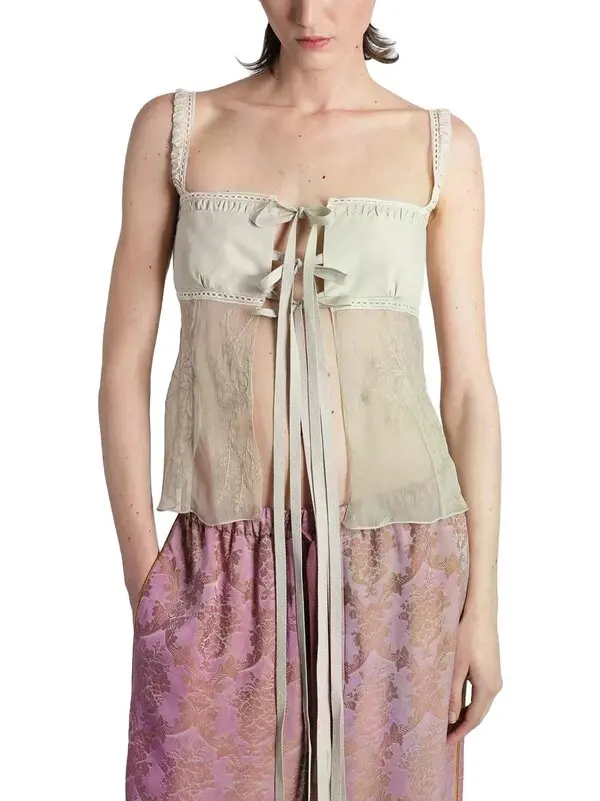 ANN DEMEULEMEESTER Embroidered Lace-trim Top - Neutrals