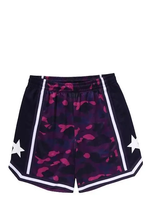 A BATHING APE Camouflage Mesh Relaxed Fit Shorts - Purple