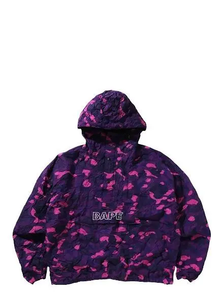 A BATHING APE Crinkle Effect Camo Half Zip Hoodie Jacket - Purple