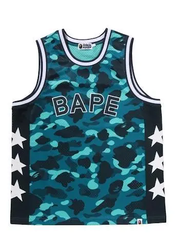 A BATHING APE Camouflage Mesh Logo Tank Top - Green