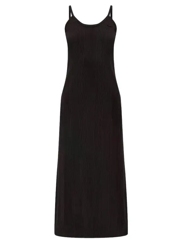 Lacoste Ribbed Knit Logo Patch Dress - Brown