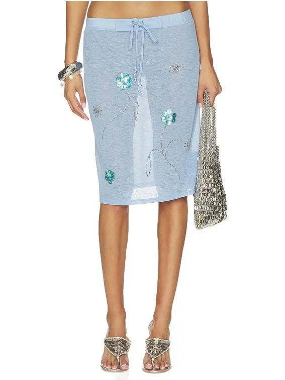 SIEDRES Floral Sequin Embroidered Skirt - Blue