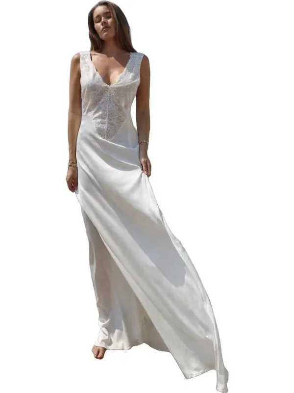 MandiBreeze Lovisa Silk Lace Maxi Dress - White