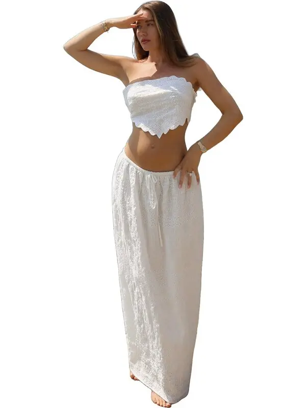 MandiBreeze Lovisa Embroidered Cotton Strapless Top - White
