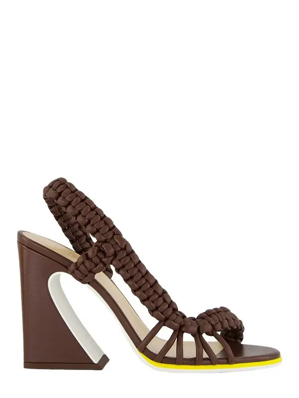 Fendi Arco Braided Leather Heeled Sandals - Brown