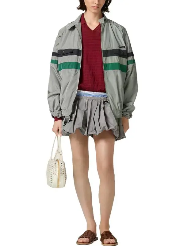 Miu Miu Technical Silk Blouson Jacket With Logo Patch - Grey