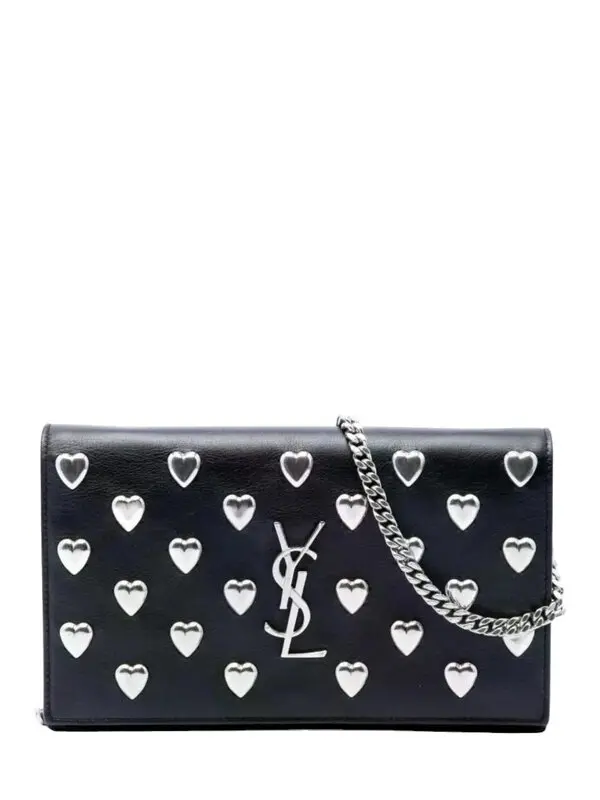 Saint Laurent Medium Calfskin Monogram Heart Studded Kate Crossbody Bag - Black
