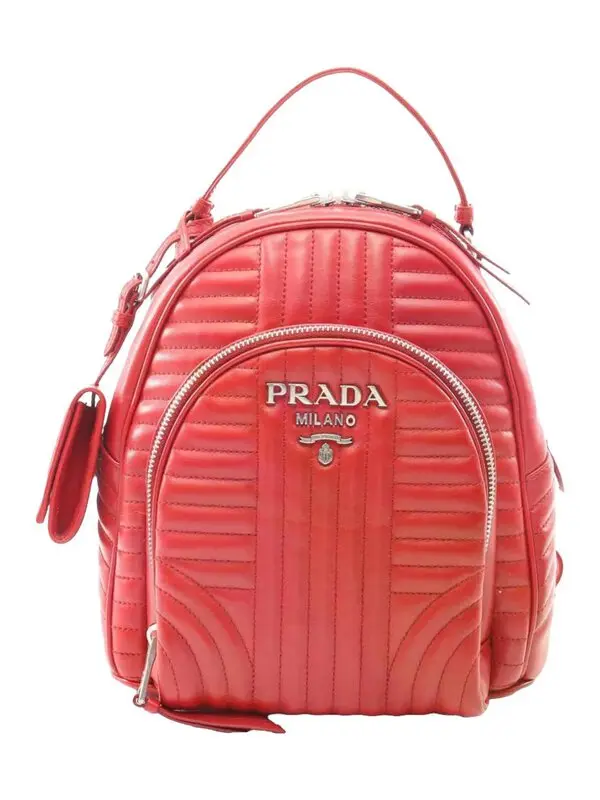 Prada Diagramme Leather Backpack - Red