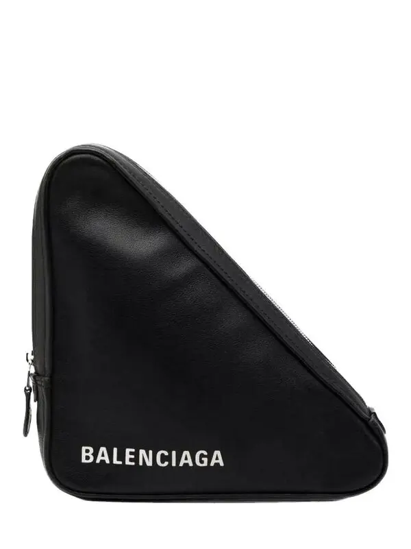 Balenciaga 2018 Medium Leather Triangle Clutch Bag - Black