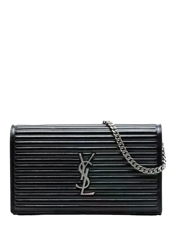 Saint Laurent Medium Horizontal Quilted Calfskin Monogram Kate Crossbody Bag - Black