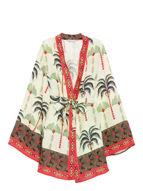 Anjuna Carlotta Palm-print Belted Coat - Yellow