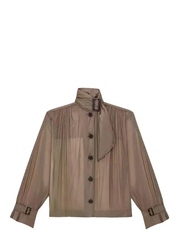 Saint Laurent High Neck Pleated Blouse - Brown