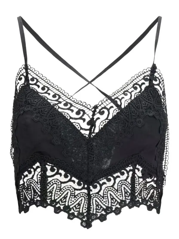 Charo Ruiz Ibiza Cropped Top With Lace Detail - Black