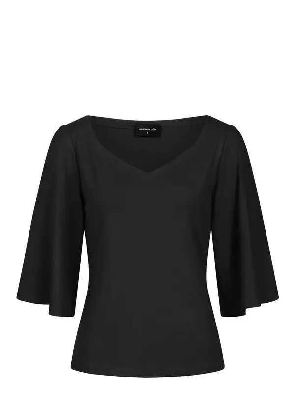 MARIANNA DÉRI Sweetheart Neckline Top With 3/4 Sleeves - Black