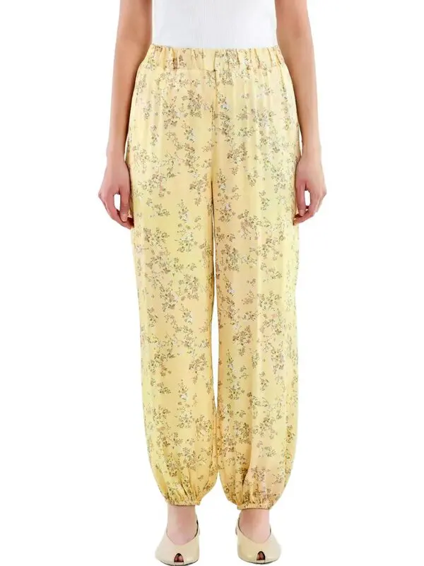 VICOLO Floral Print Elasticated Cuffs Trousers - Yellow